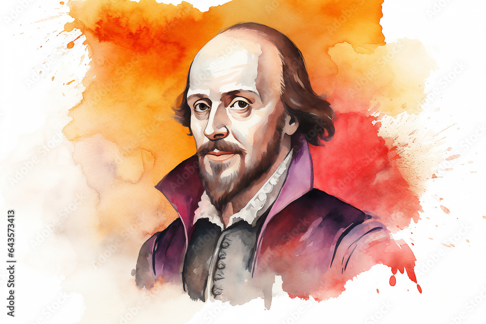 ภาพประกอบสต็อก William Shakespeare watercolour painting of the famous ...