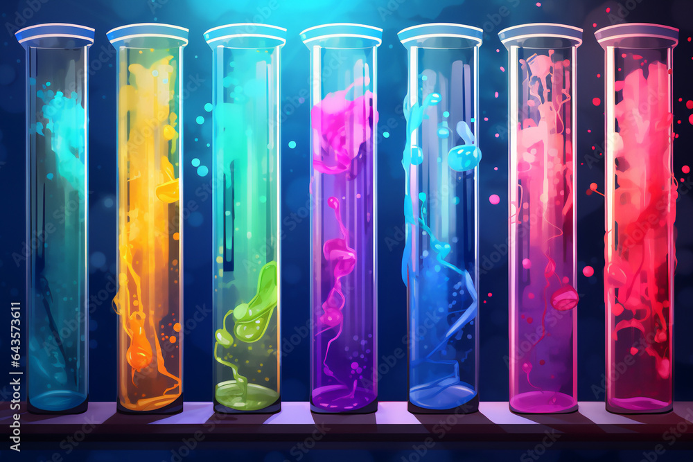 Analysing glass test tubes samples in a science laboratory while doing ...