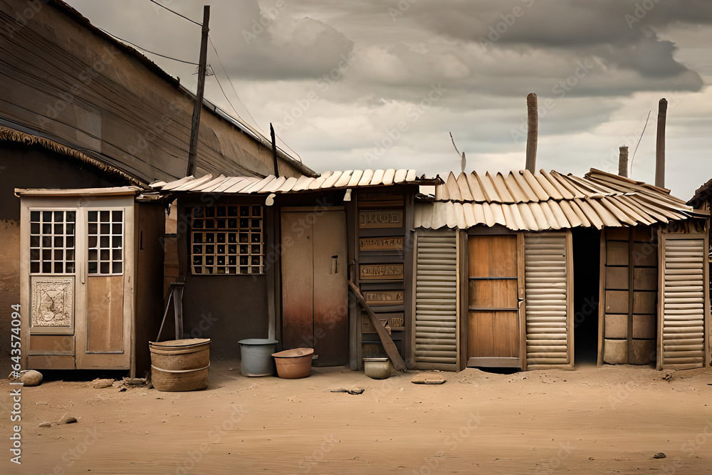 african slum street facades , weathered storefront and buildings Stock ...