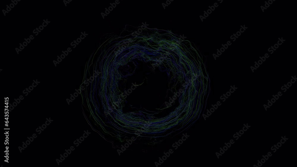 looping circle multicolor tunnel.Abstract shining lines and particles ...