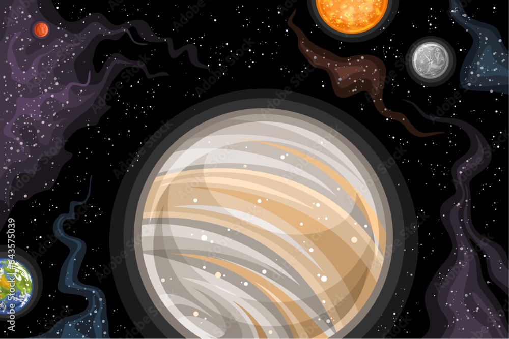 Vector Fantasy Space Chart, astronomical horizontal poster with cartoon ...
