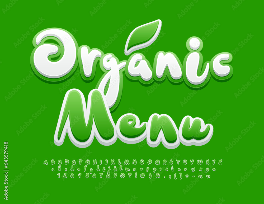 Vector eco template Organic Menu. White and Green handwritten Font ...