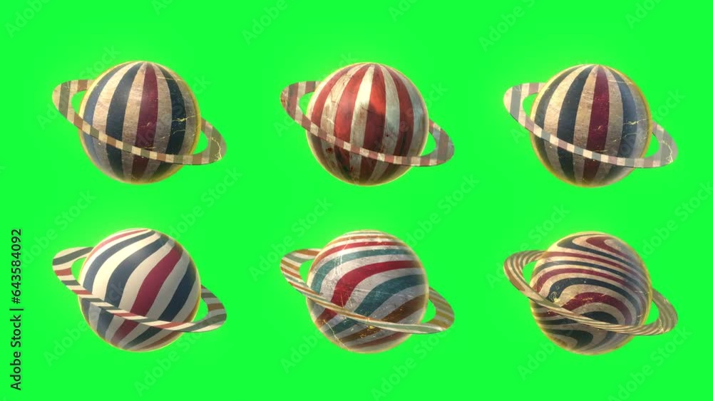 Retro planet 3d green screen animation chroma key 4k video.Rounded ...