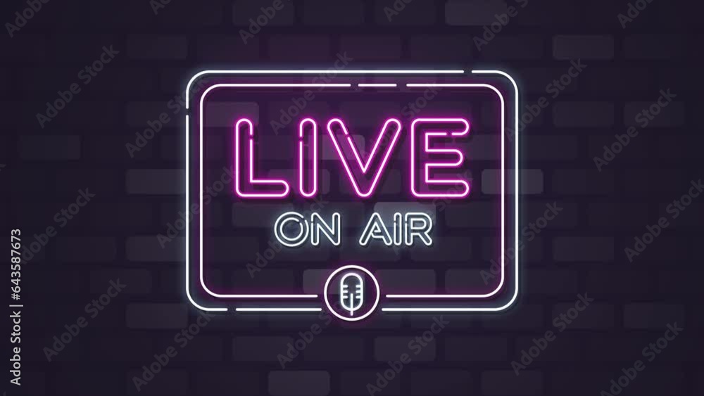live on-air bright flickering neon lights podcast template animation ...