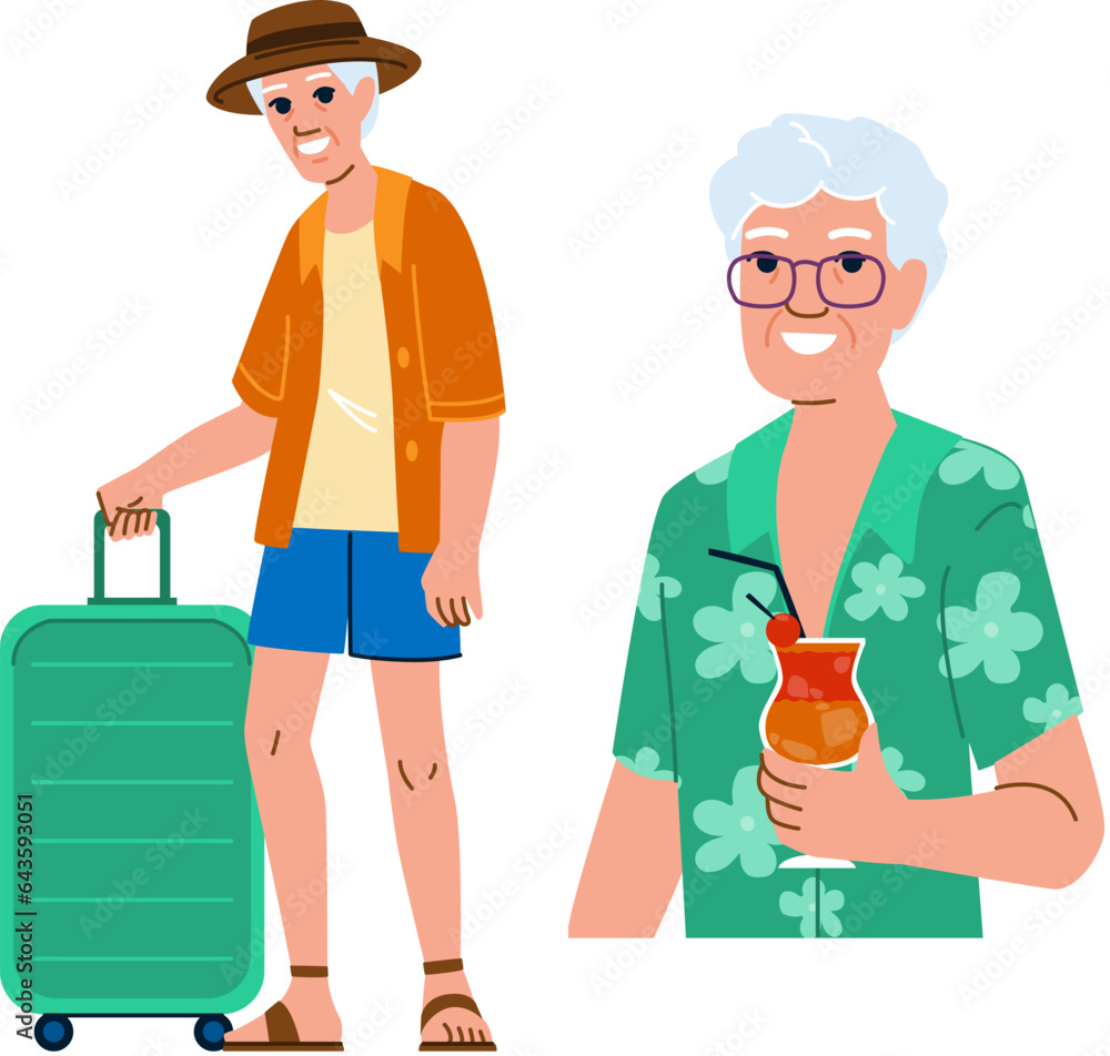Summer Senior Man Vacation Vector Elderly Old Retired Male Fun