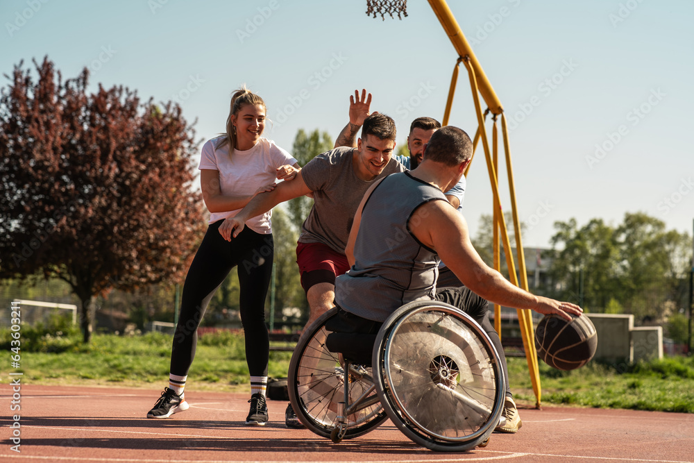 A physically challenged man in a wheelchair fearlessly engages in a ...
