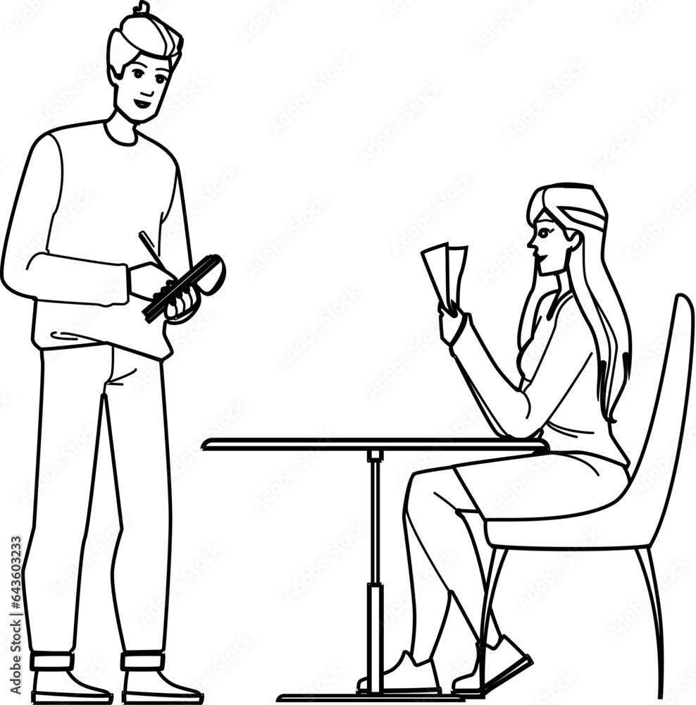 waiter take order vector. restaurant menu, service cafe, taking wine ...