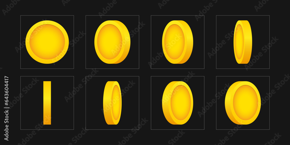 Gold coins rotating effect. 2d vector animation sprite sheet. Stock Vector | Adobe Stock