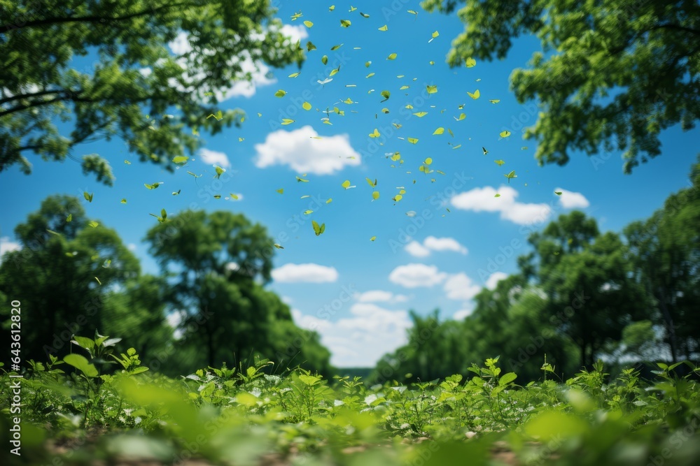 Beautiful perspective of nature, looking upwards with trees and leaves ...