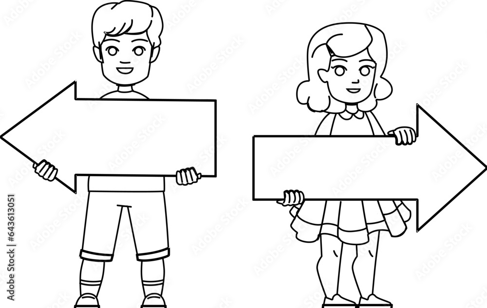 kid left right vector. child hand, boy direction, finger showing, point ...