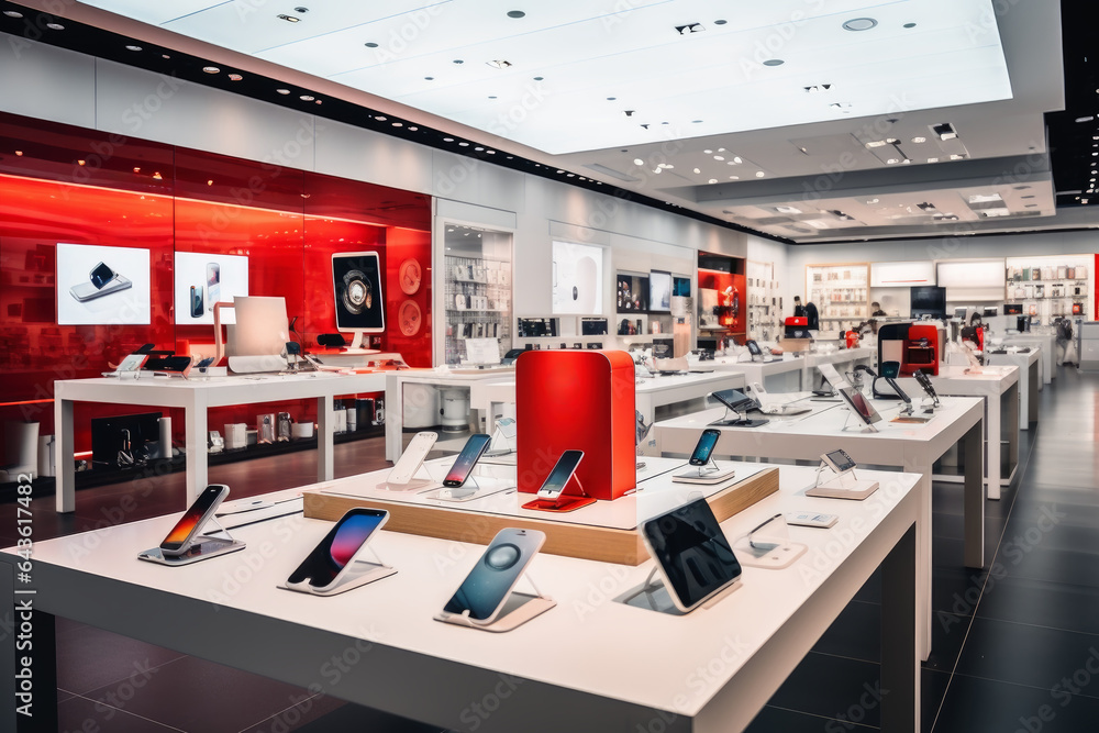 A modern smartphone shop with many different new phones. Stock Photo ...