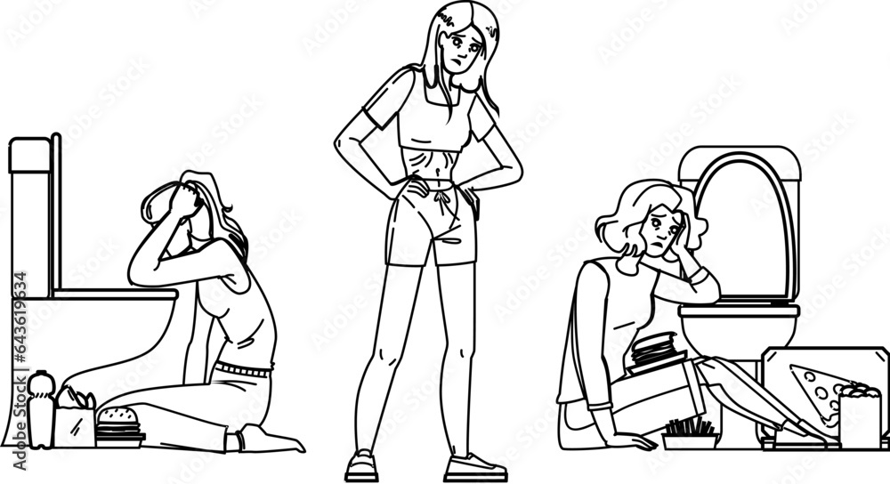 bulimia disorder vector. body woman, problem anorexia, female weight ...