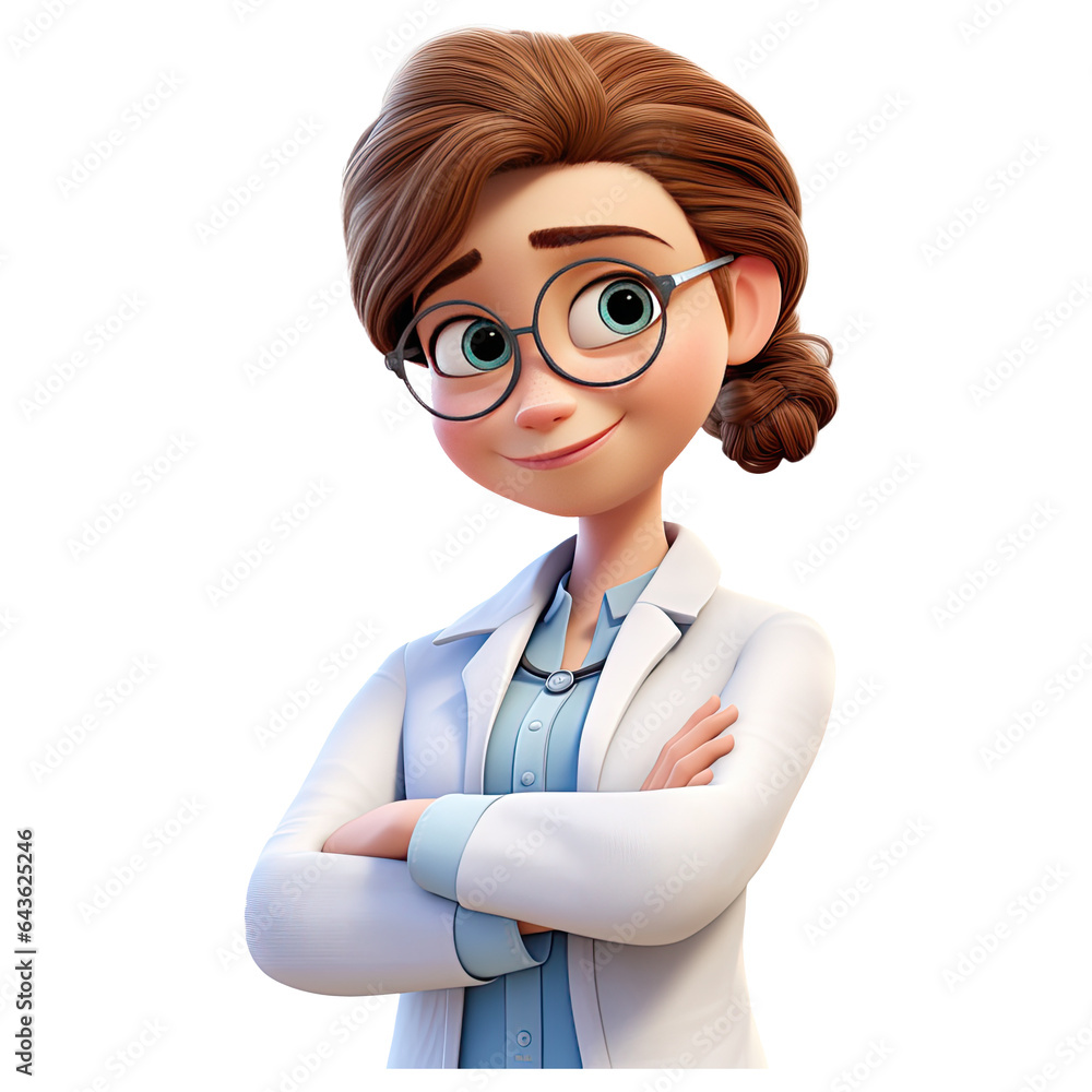 3D Happy cartoon female doctor. Cartoon doctor on transparent ...