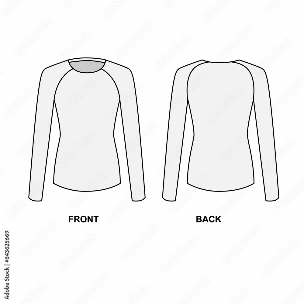 Technical drawing of a sports rash guard isolate on a white background ...