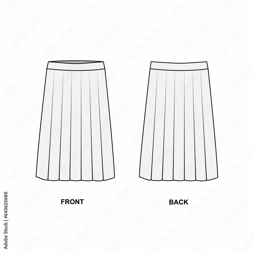 Technical drawing of a pleated skirt, isolate on a white background ...