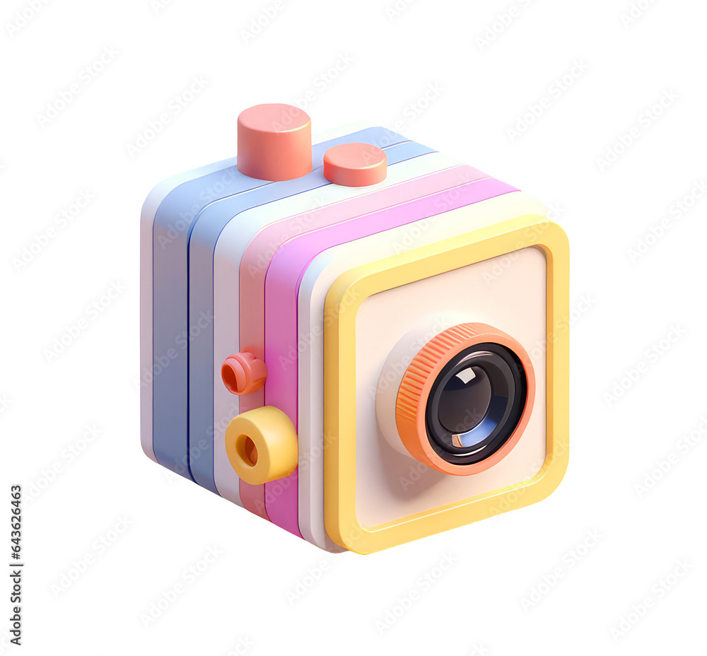 Cute photo video camera in cartoon clay toy style, pastel colors ...