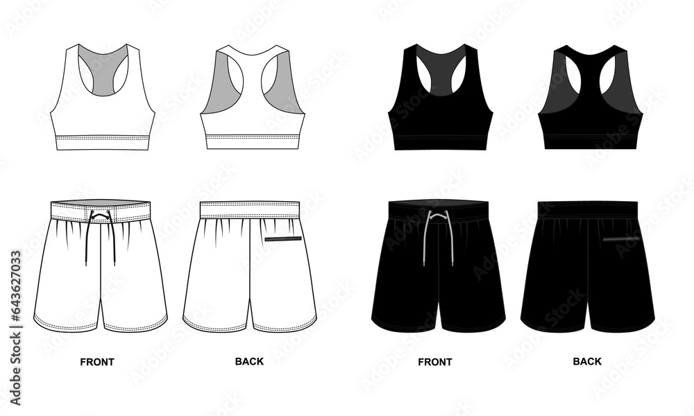 Technical drawing of a sports top and shorts isolate on a white ...