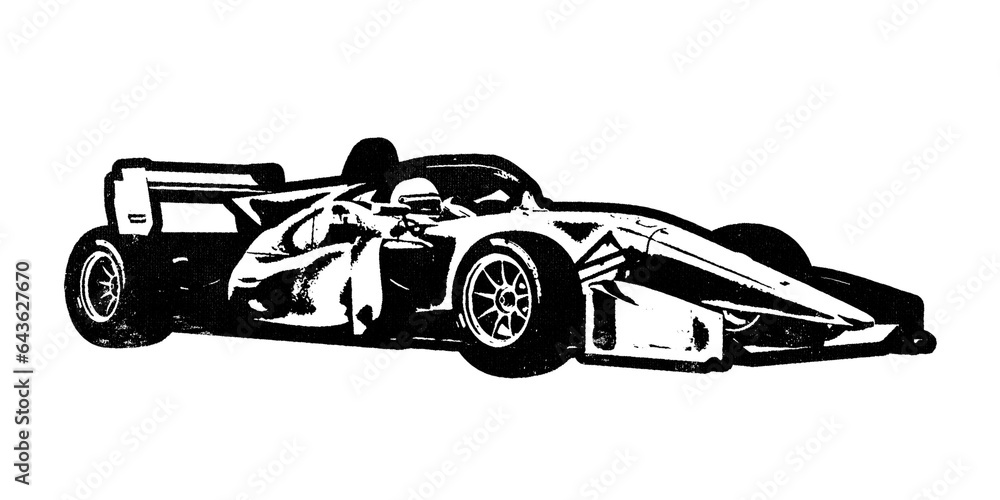 Generic open-wheel race car retro stencil illustration stamp with ...