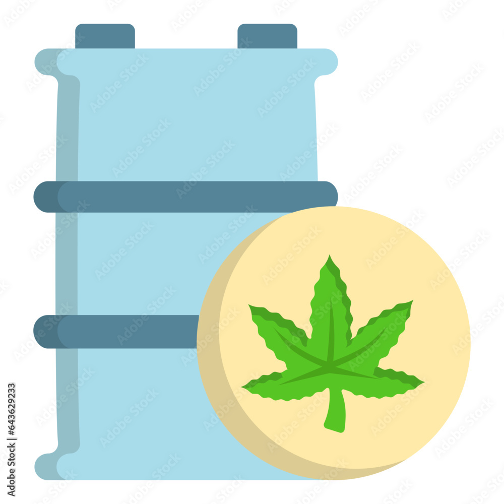 Hemp biodiesel concept, Hemp ethanol methanol barrel vector color icon ...