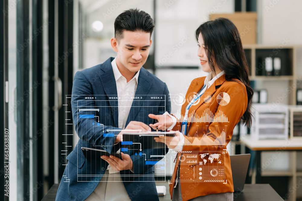 Businessman hand Project manager working and update tasks and Gantt ...