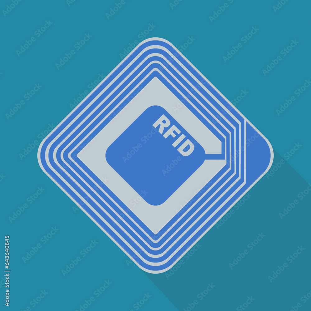Radio identification chip isolated on a blue background with shadow in ...