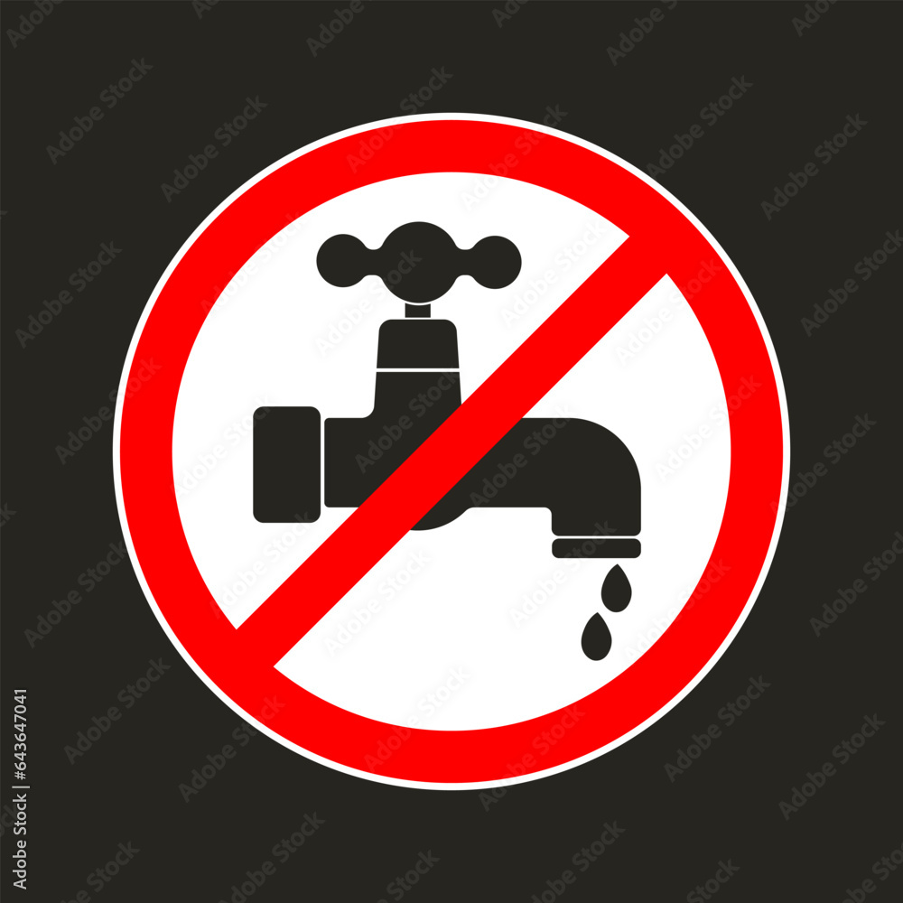 Isolated illustration of black pictogram do not water tap sign for save ...