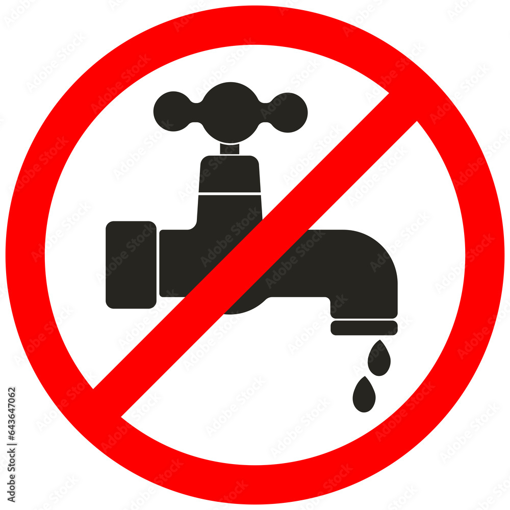 Isolated illustration of black pictogram do not water tap sign for save ...
