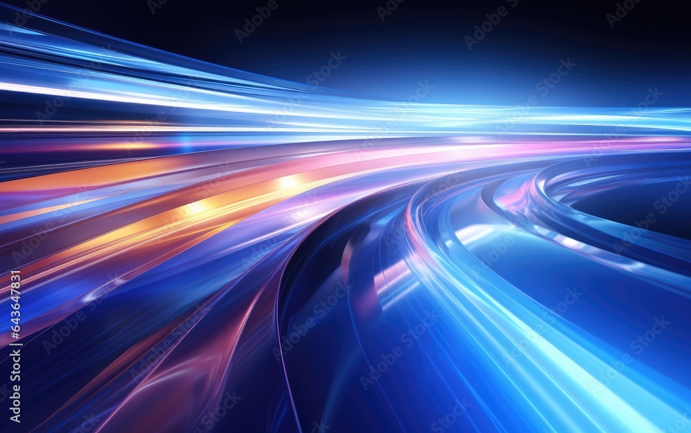 Abstract background with futuristic flow of multicolor glow lines ...
