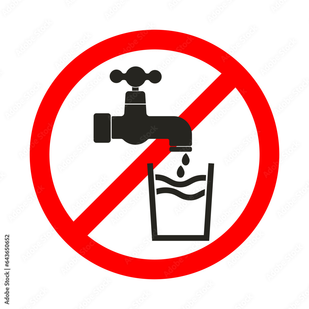 Isolated sign of red round sign crossed out pouring water into glass ...