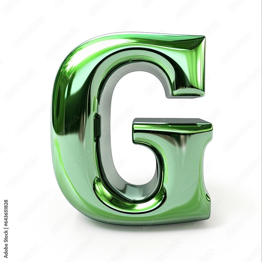 Green Chrome Uppercase Letter G with Glossy Surface. 3D Green Chrome ...