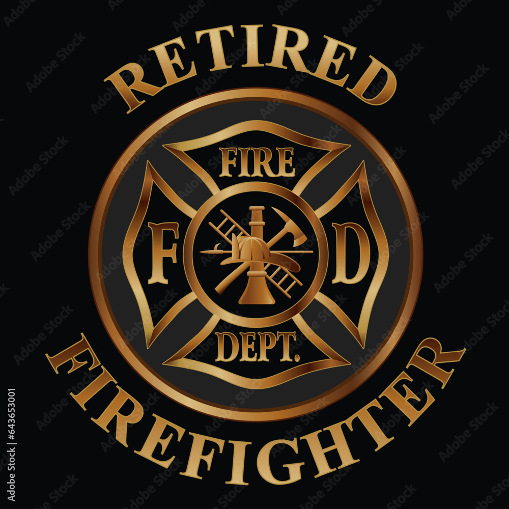 Naklejka Retired Firefighter Cross Gold is a vector design of a classic ...
