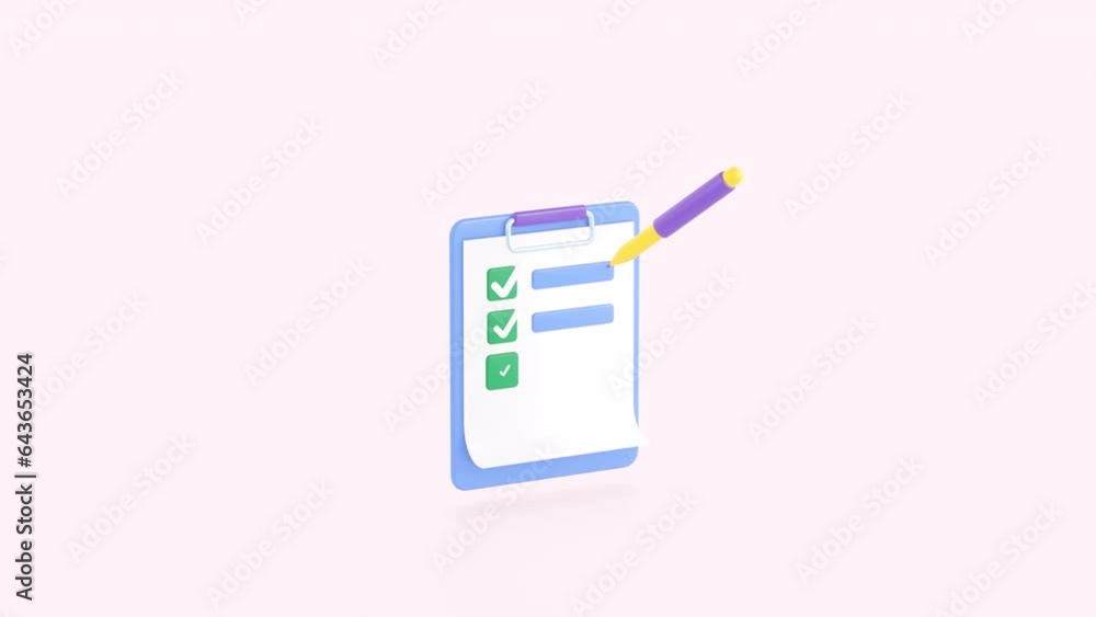 clipboard with checklist 3d render animation. to-do list and business ...