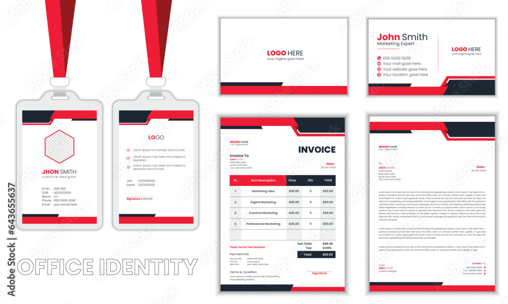 Corporate red color business stationary or office identity set, modern ...