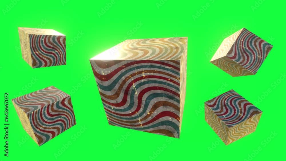 Retro cube in 3d green screen chroma key video 4k.Old vintage style ...
