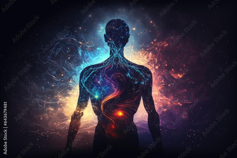 Highlighted human body with fire and smoke in blue background Stock ...