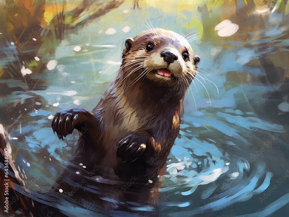 Curious Otter Play, adorable aquatic mammal, clear stream, playful ...