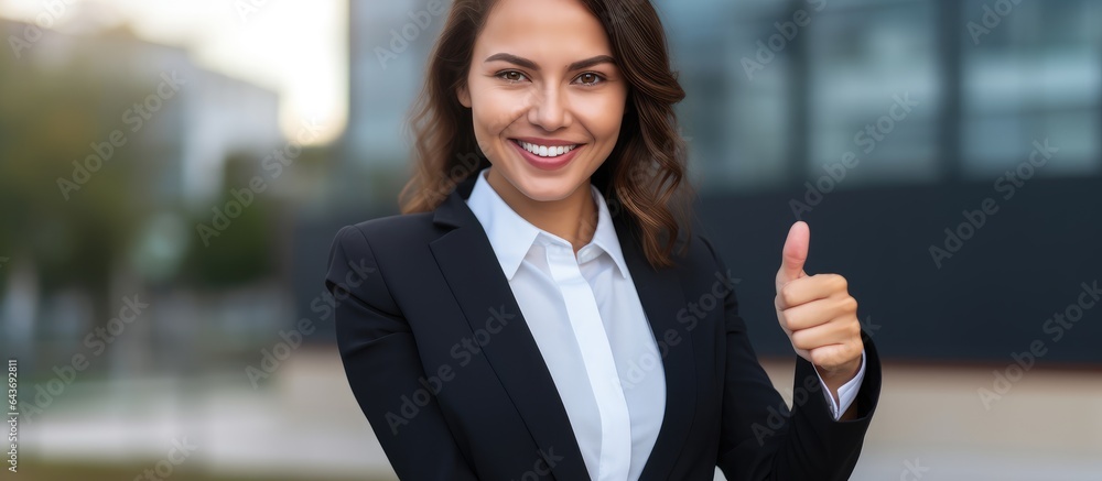 Smart and confident young Caucasian businesswoman in formal attire ...