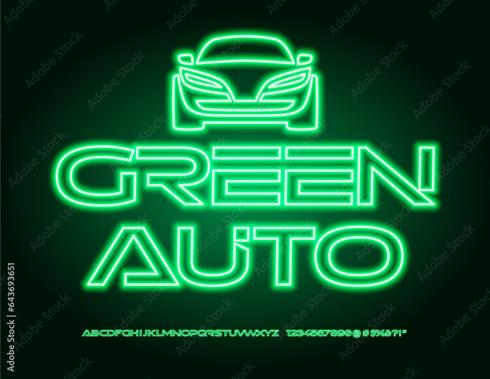 Vector eco concept Green Auto with decorative Automobile. Glowing Green ...
