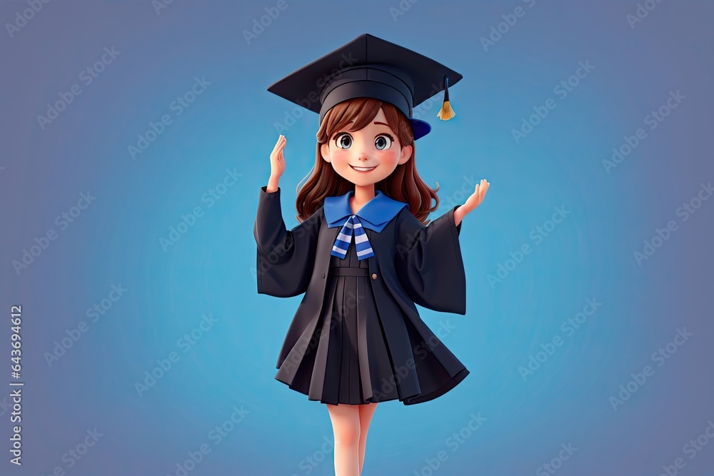 3D Animation Style cute student girl with gradulation hat. ai ...