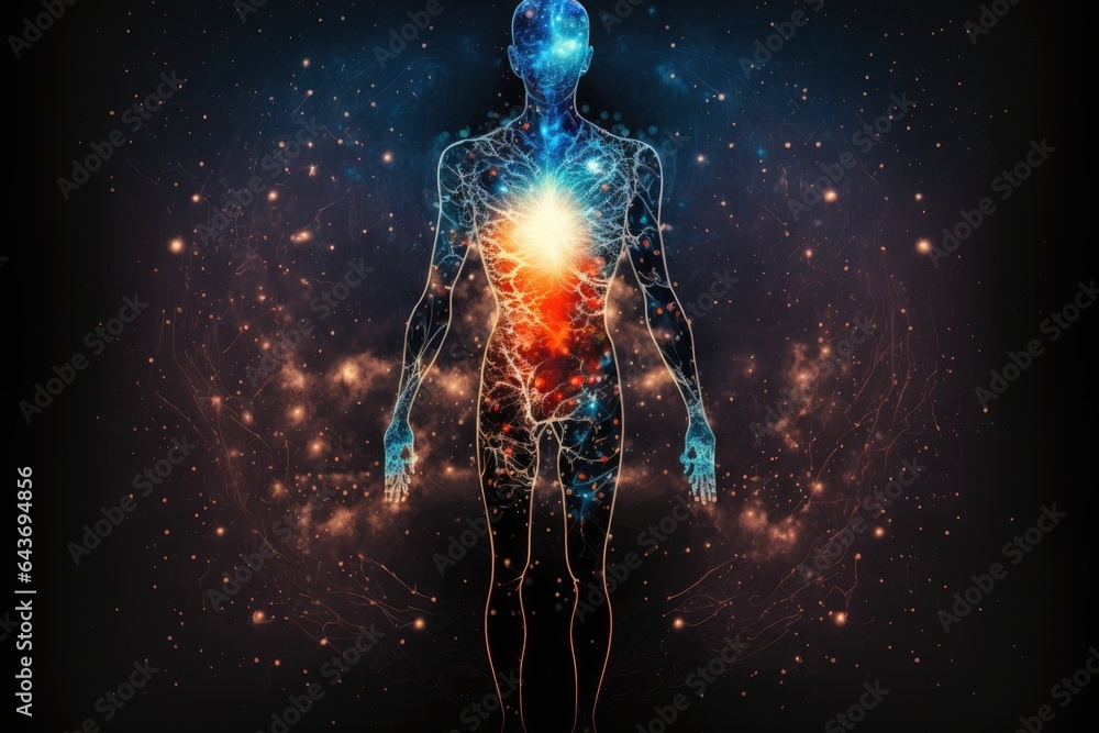 Human body with neurons and nervous system in space Stock Illustration ...