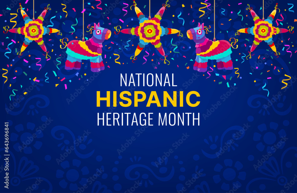 National Hispanic Heritage Month banner with holiday pinatas and ...