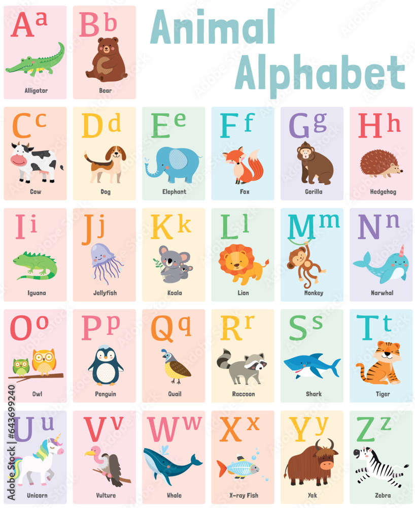 Vector Illustration, animal alphabet set Stock Vector | Adobe Stock