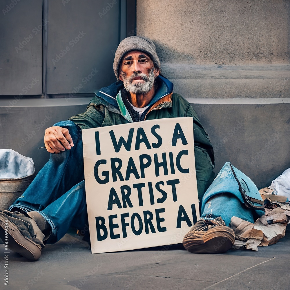 Image of a poor homeless person laying on the ground hold a sign that ...