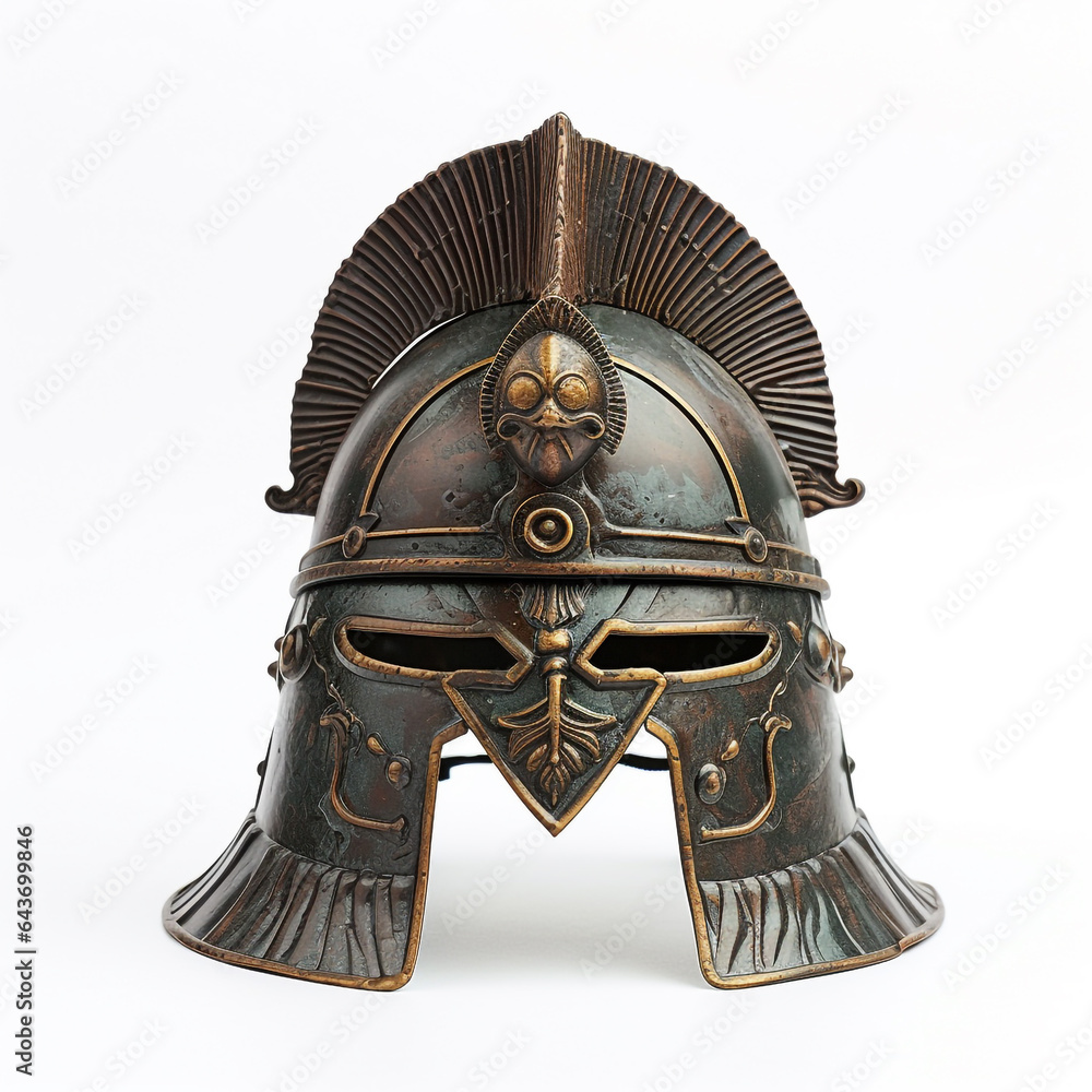 Roman army helmet and gladiator isolated on white background. Its ...