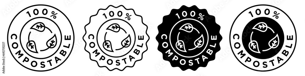 100% compostable icon. Biodegradable sustainable product packaging ...