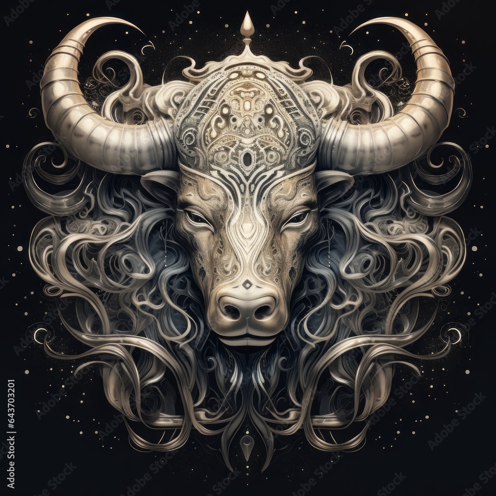 Taurus zodiac sign illustration. Bright art of a Bull's head, esoteric ...
