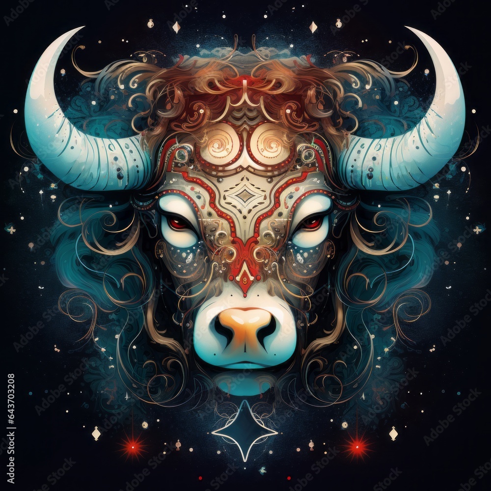 Taurus zodiac sign illustration. Bright art of a Bull's head, esoteric ...