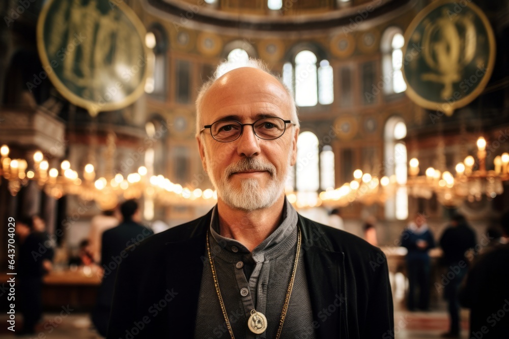 Medium shot portrait photography of a content mature man wearing a ...