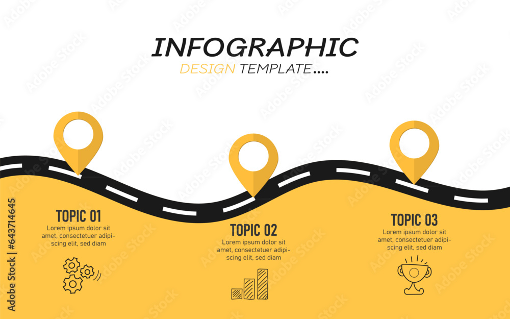 Infographic template. 3 Step timeline journey, Flat simple infographics ...