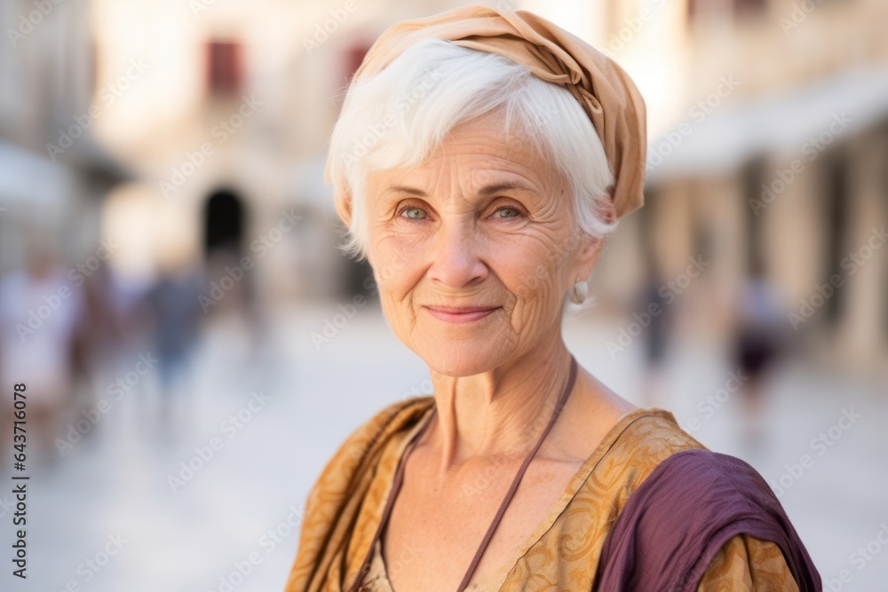 Close-up portrait photography of a content mature woman wearing a ...